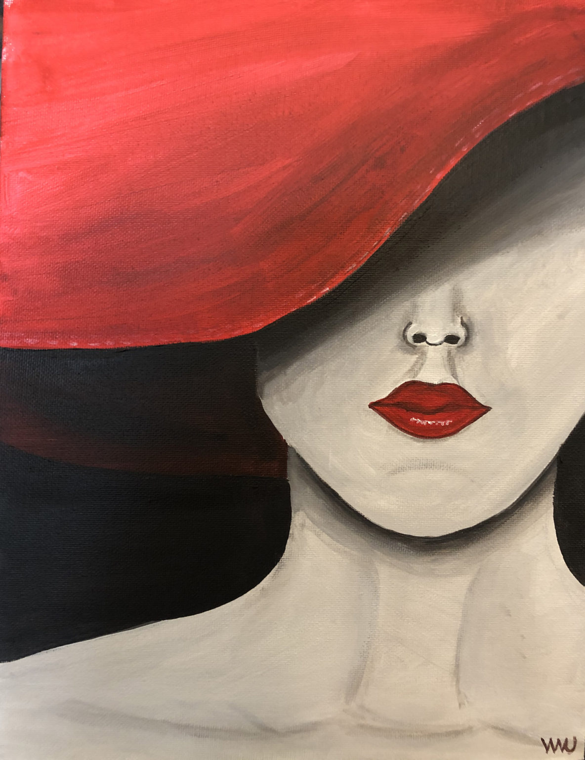 Original - Red Hat- Hand-painted acrylic on canvas - Number on the Wall Art